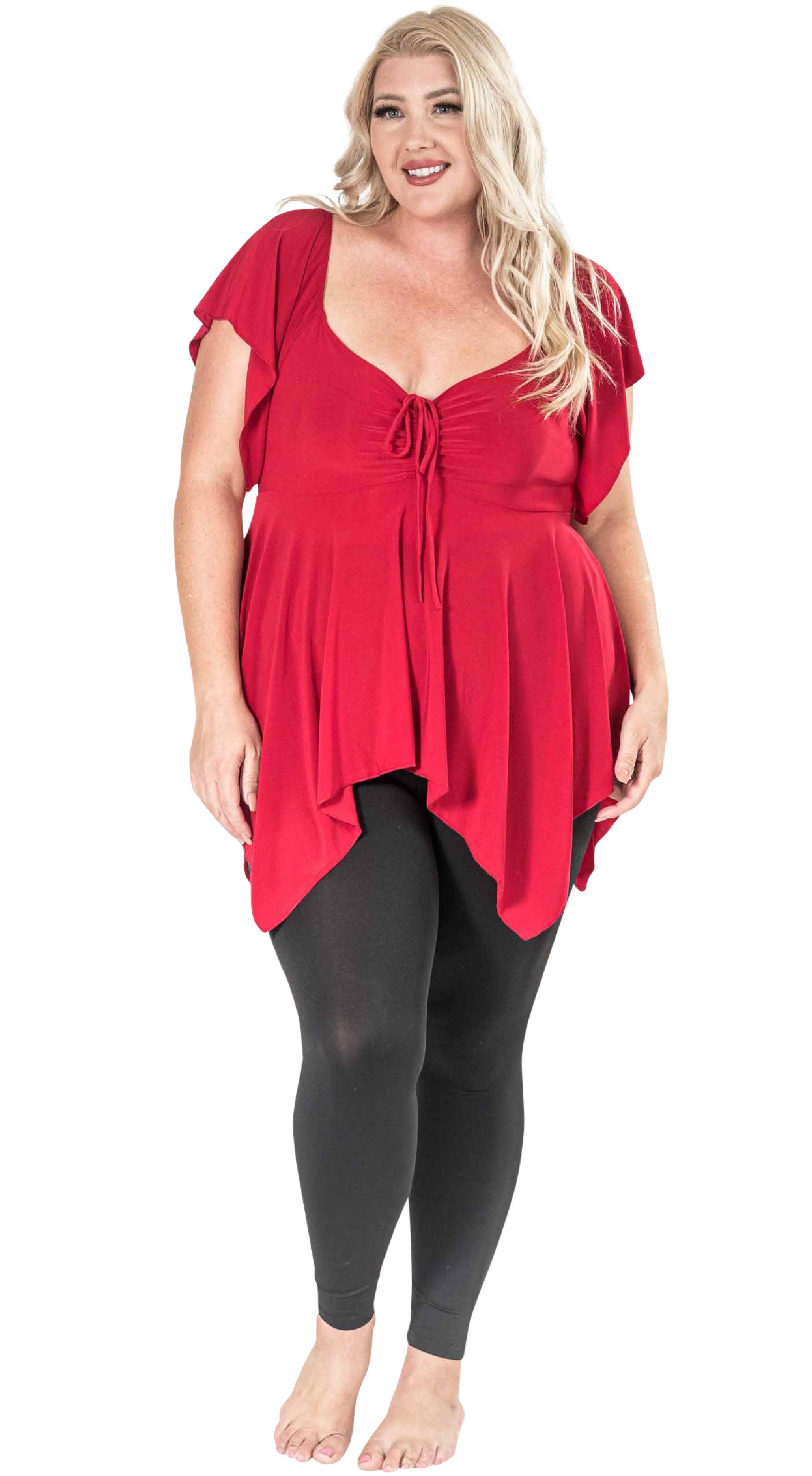 Apple Red V-Neck Top in Tops and Blouses | Plus Size | Made In USA ...